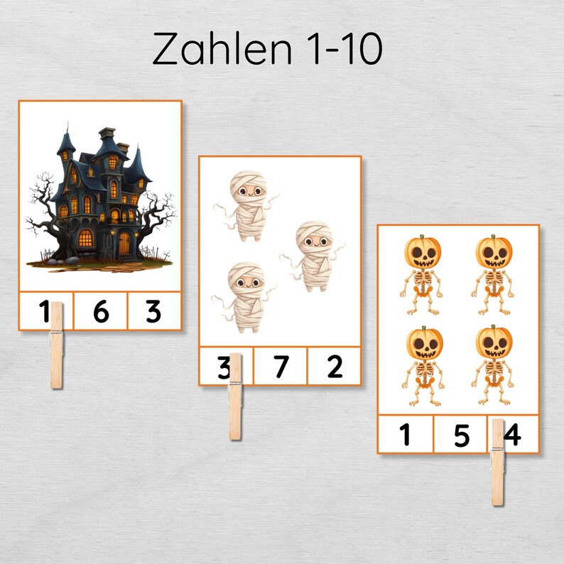 Halloween Clip Cards Learning Numbers From 1 to 10 for Children to ...