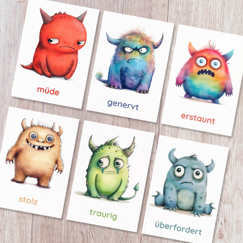 Monster Emotion Cards for Children to Print Out, 26 Picture Cards to ...