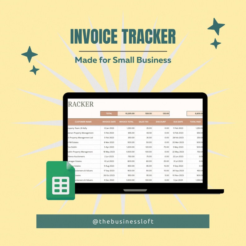 Invoice Tracker Small Business Spreadsheet Small Business Tool - Etsy