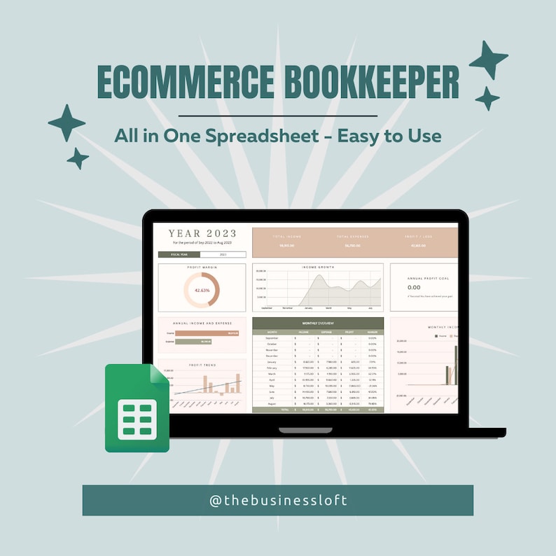 E-commerce Bookkeeping Spreadsheet Online Accounting Tracker Online ...