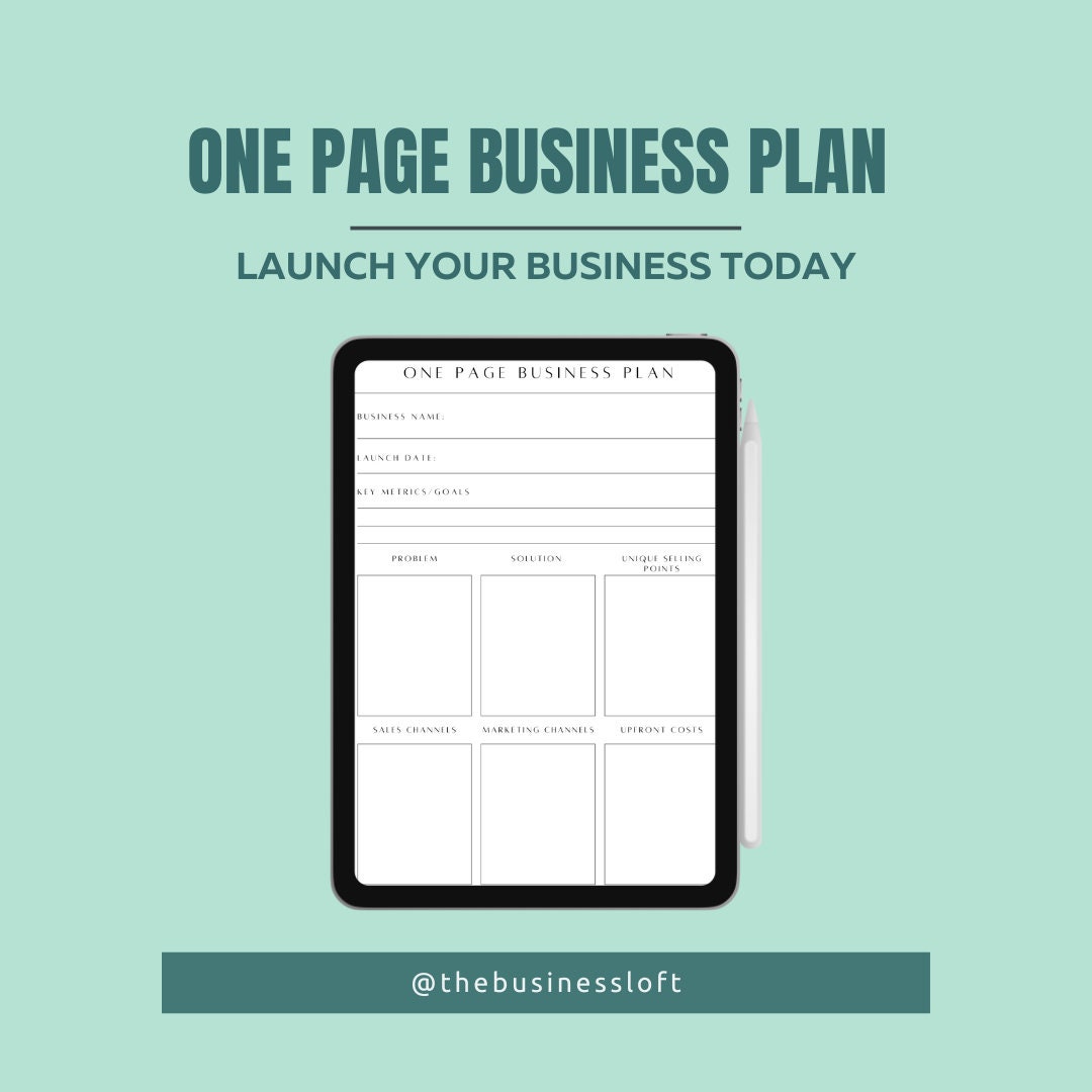 Simple One Page Small Business Plan Template - Etsy