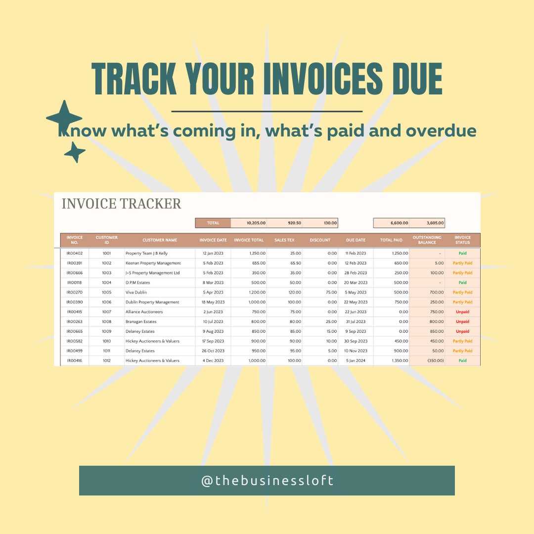 Invoice Tracker Small Business Spreadsheet Small Business Tool - Etsy