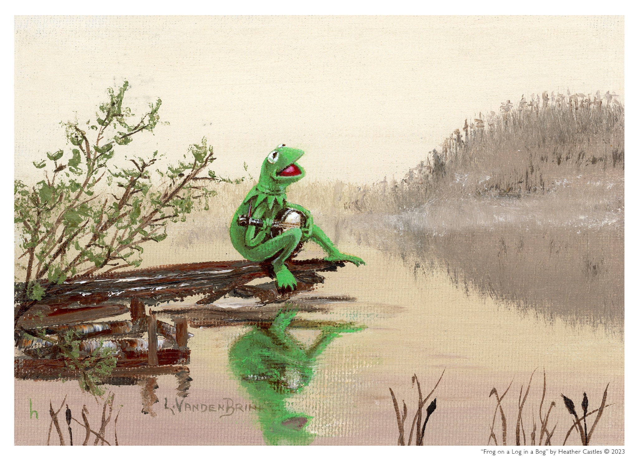 Frog on a Log in a Bog PRINT of Altered Painting by Heather Castles - Etsy