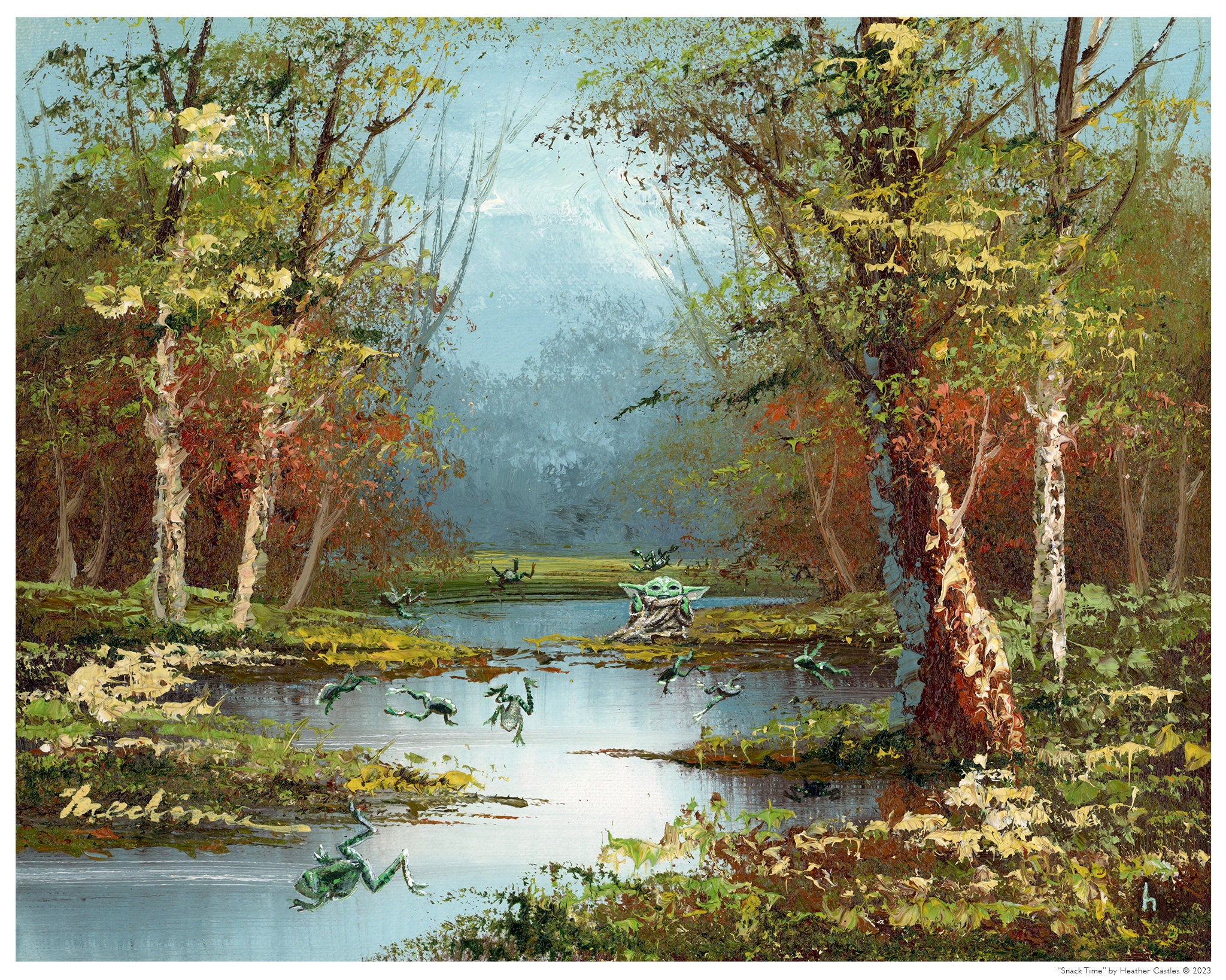 Snack Time (Grogu and Sorgan Frogs) - DRUCK eines veränderten Gemäldes ...