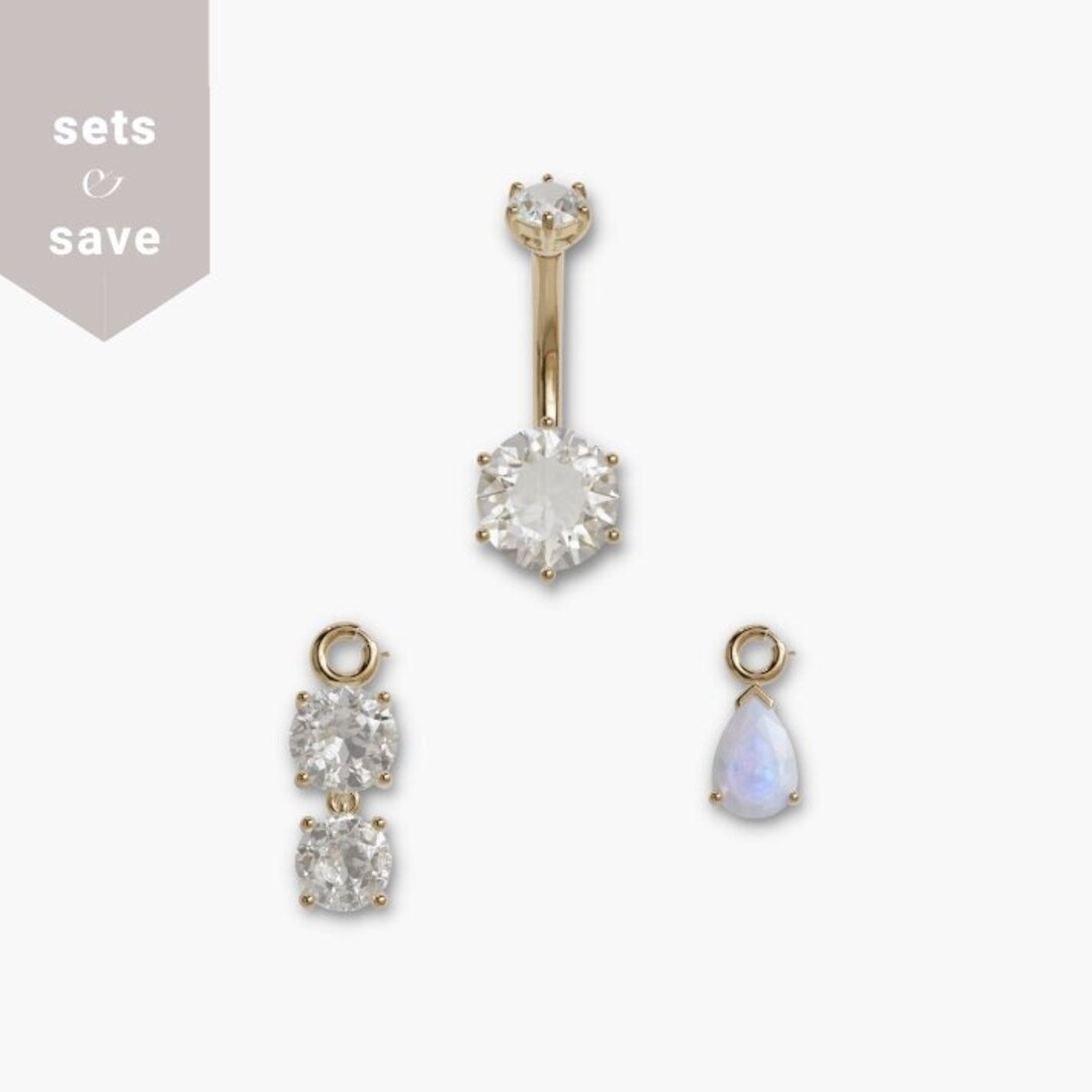 Jolie Co 14k Solid Yellow Gold Genuine White Topaz Orb Belly Button ...