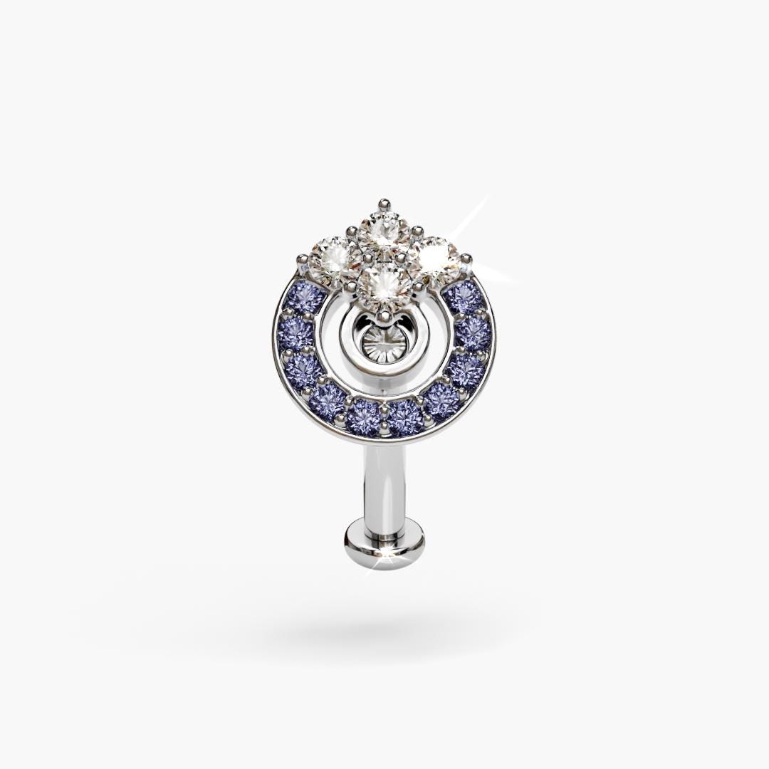 Twilight Floating Navel Ring: Sapphire Moissanite, 14k, 18k Solid White ...