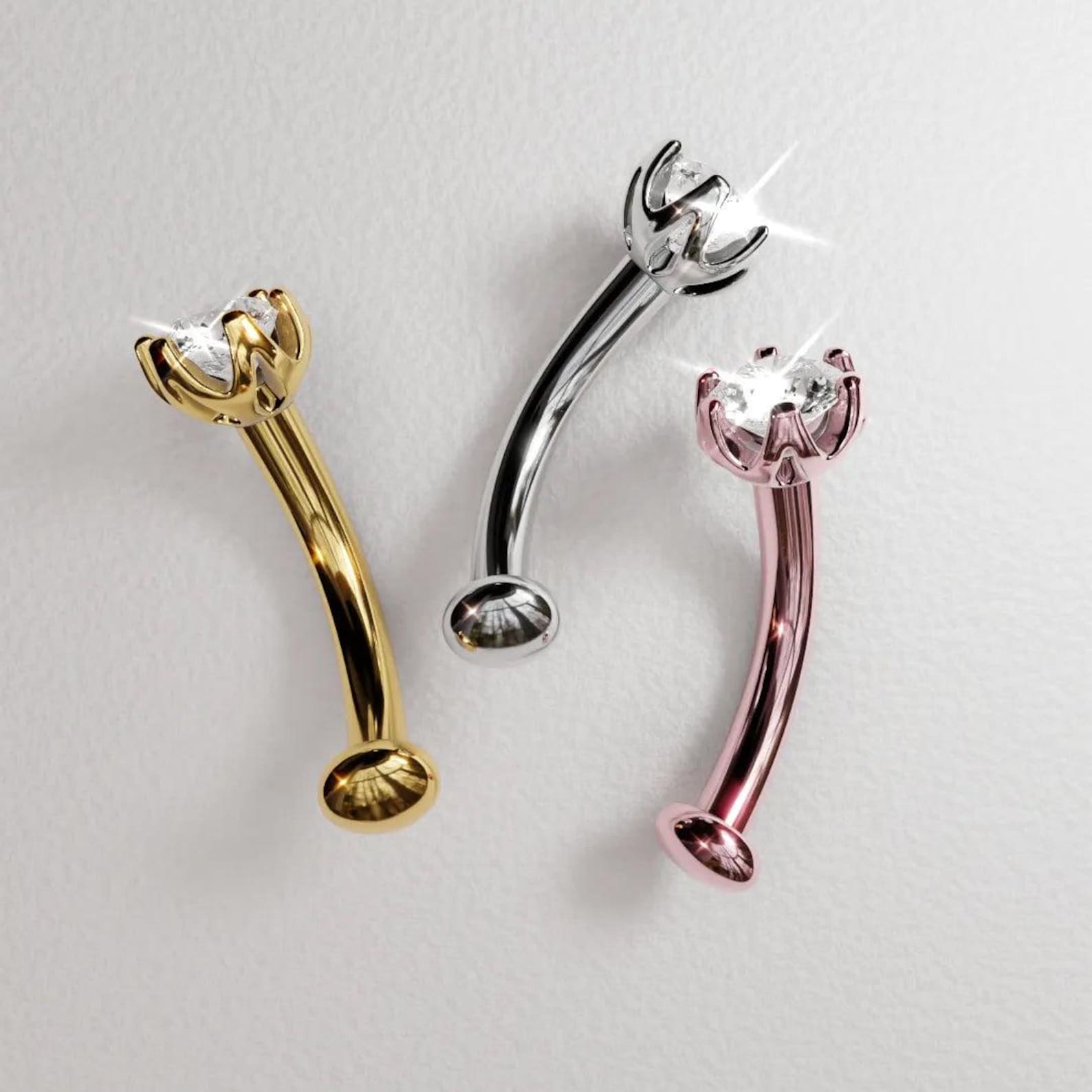 Floating Navel Ring: Moissanite, 14k, 18k Solid Yellow & Rose Gold ...