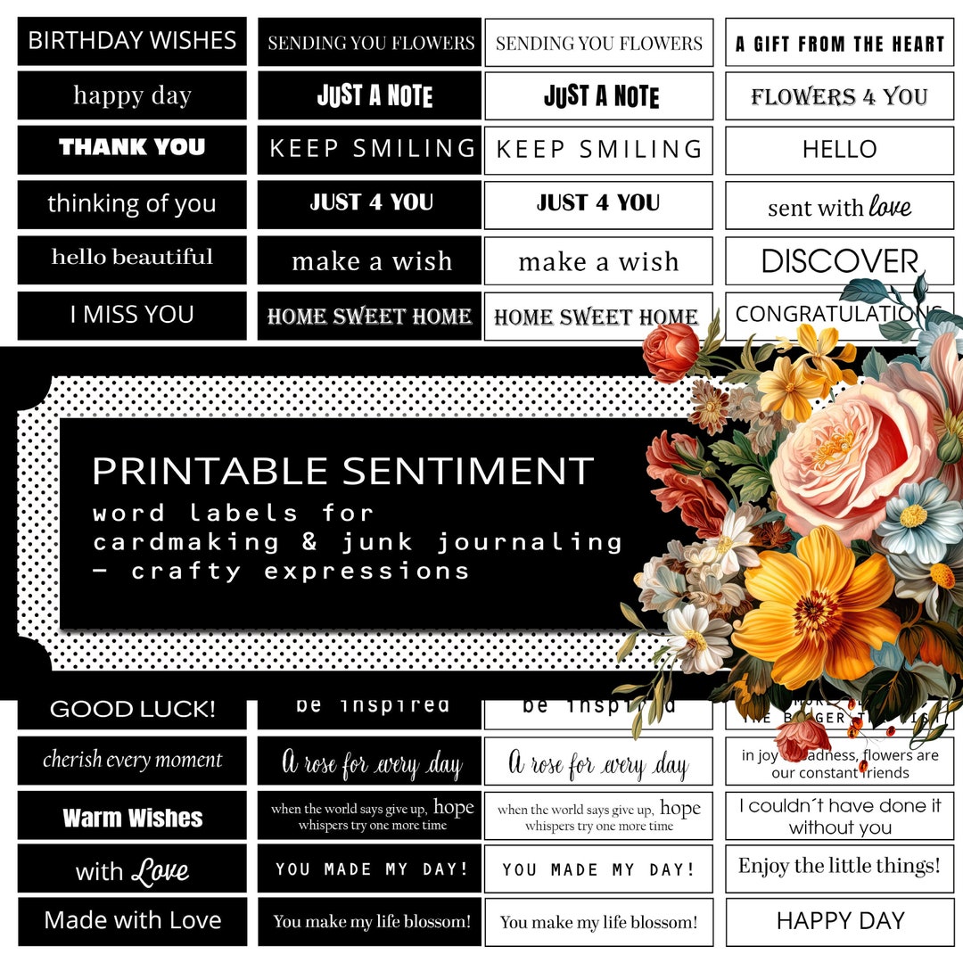 Printable Sentiment Word Labels for Cardmaking and Junk - Etsy