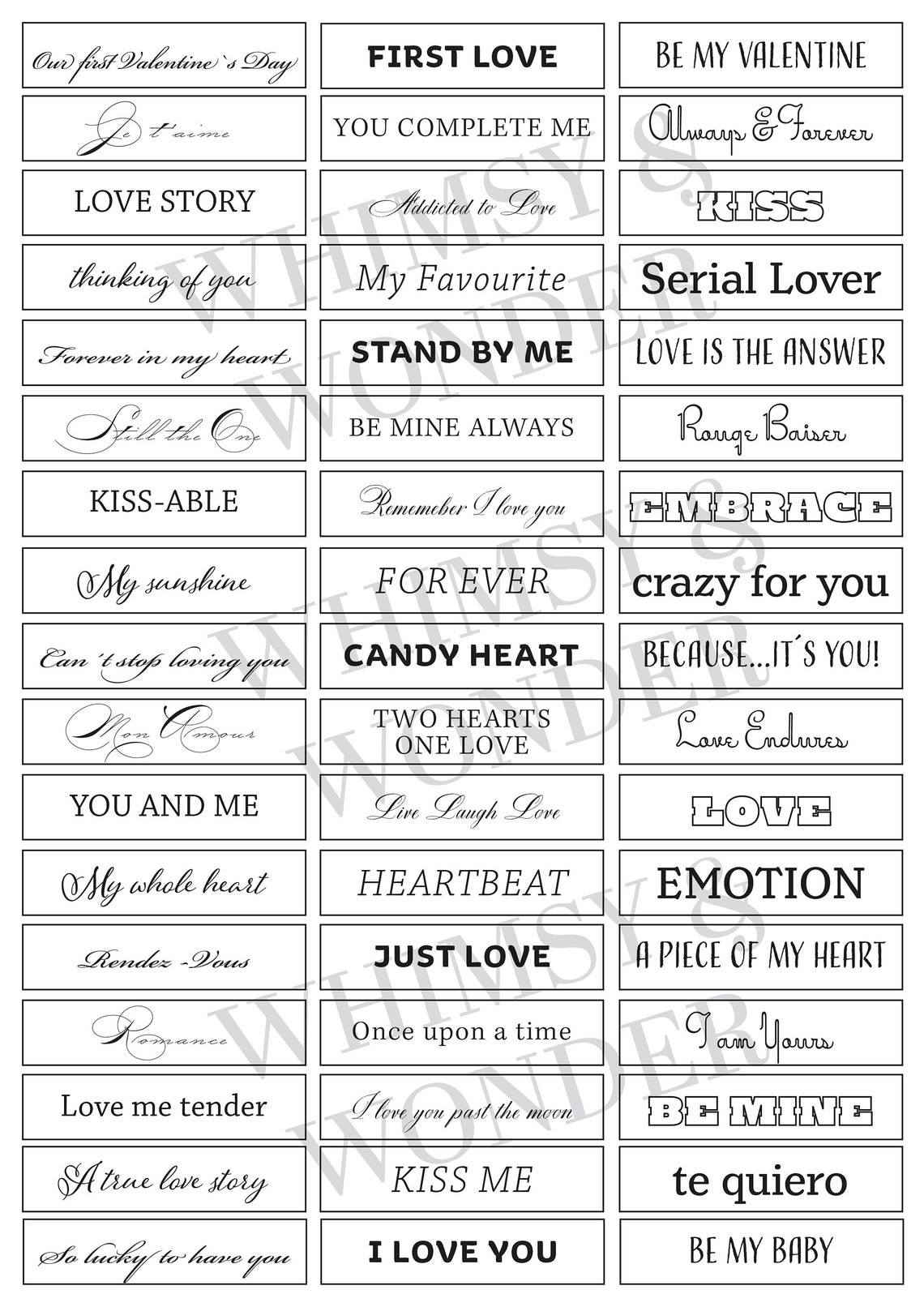 Printable Sentiment Word Labels For Cardmaking And Junk Journaling Love