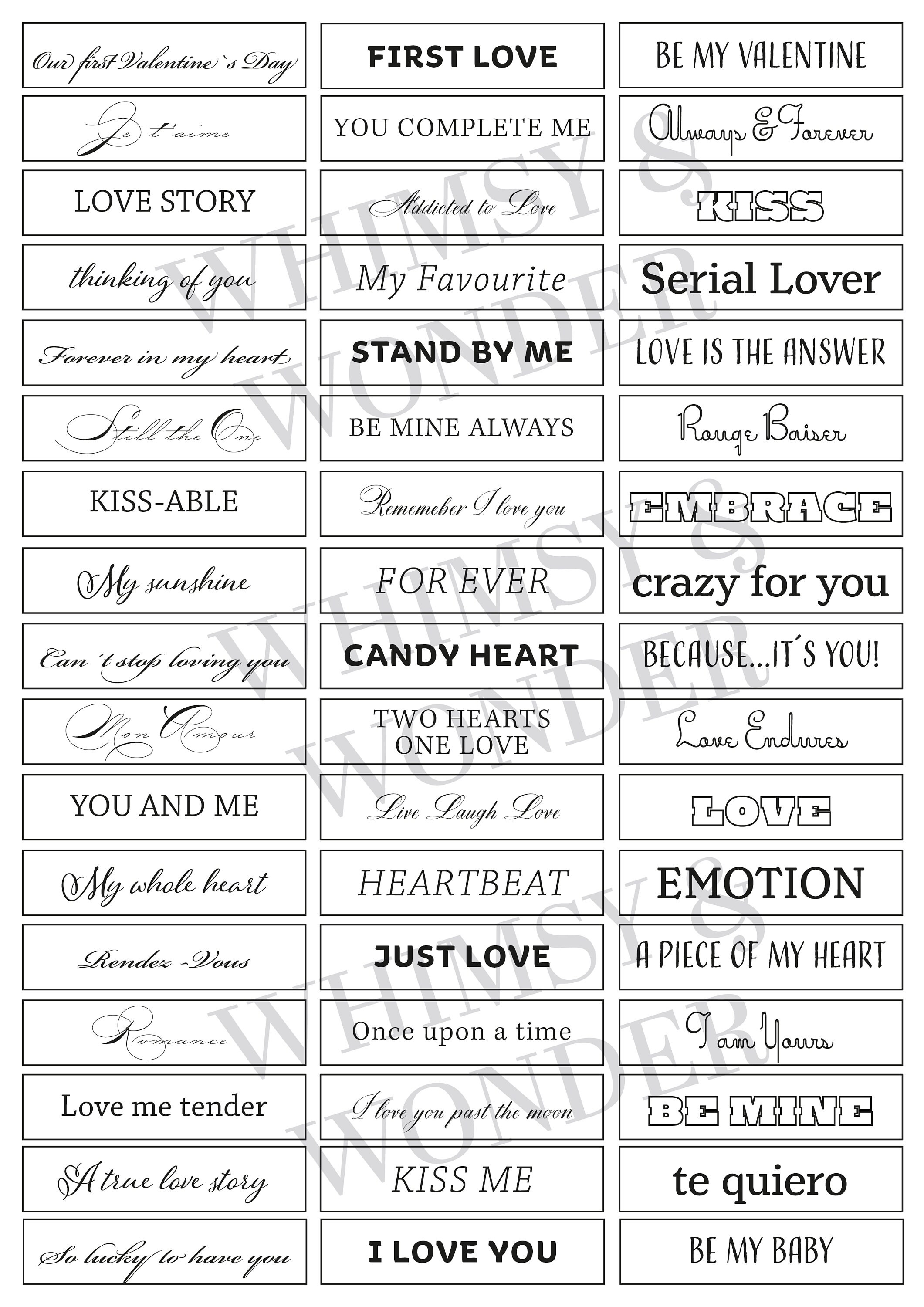 Printable Sentiment Word Labels for Cardmaking and Junk Journaling Love ...