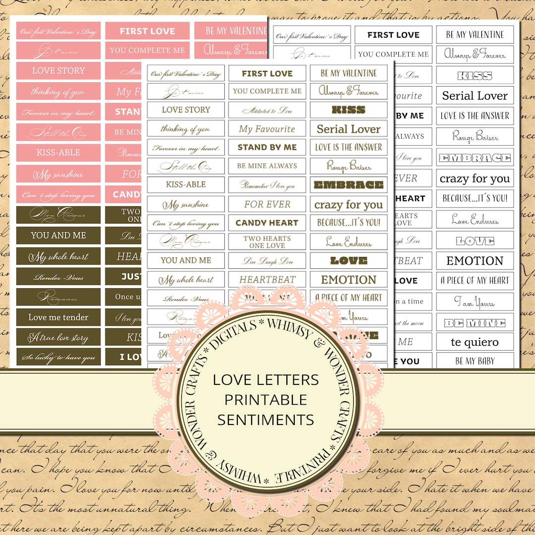 Printable Sentiment Word Labels for Cardmaking and Junk Journaling Love ...