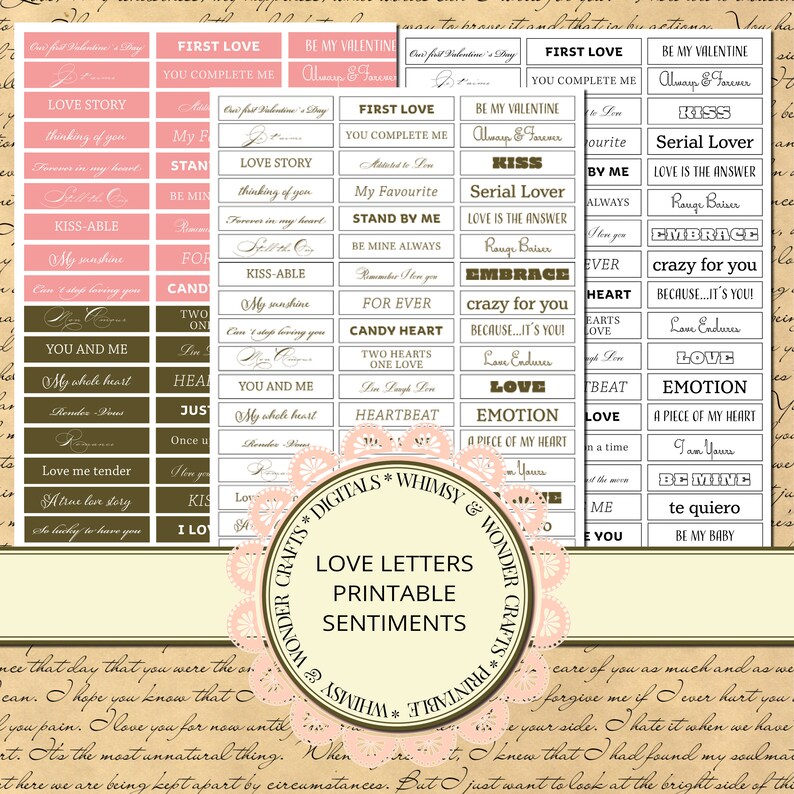 Printable Sentiment Word Labels For Cardmaking And Junk Journaling Love