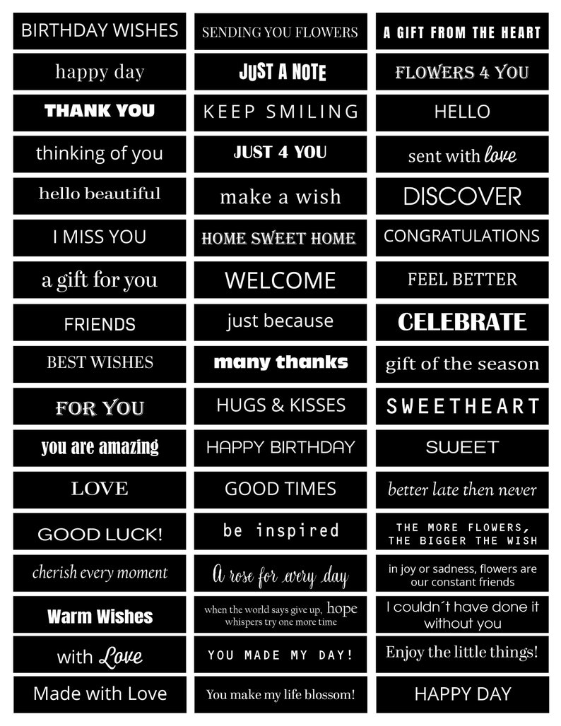 Printable Sentiment Word Labels For Cardmaking And Junk Journaling