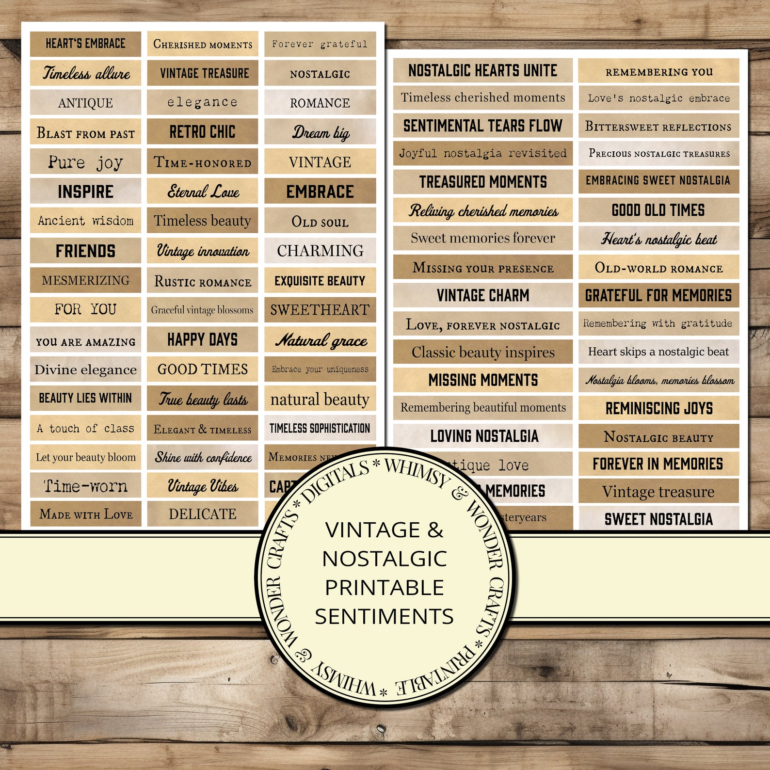 Printable Sentiment Word Labels For Cardmaking And Junk Journaling