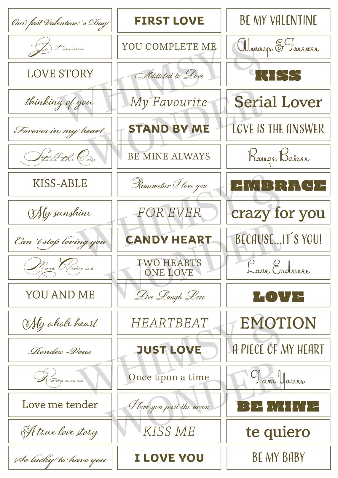 Printable Sentiment Word Labels for Cardmaking and Junk Journaling Love ...