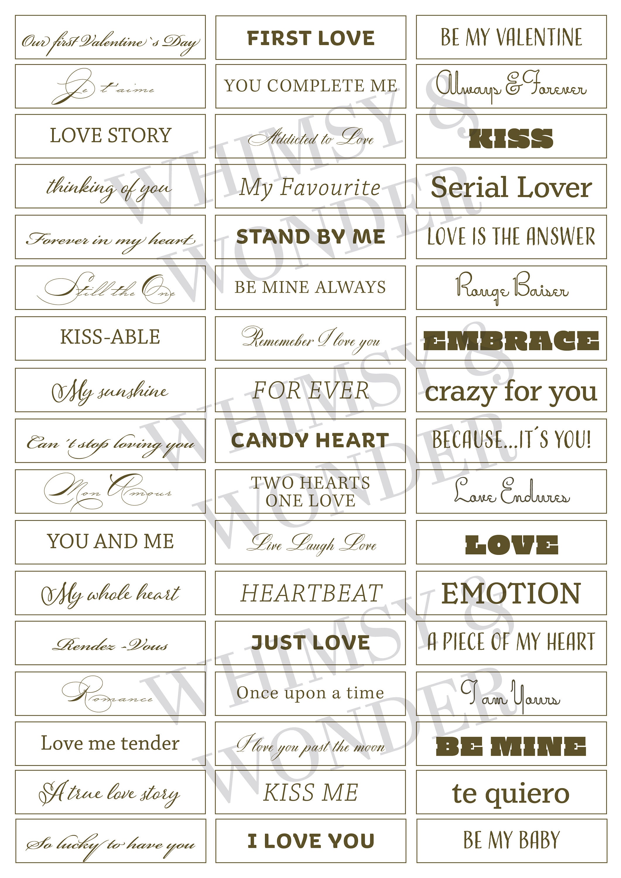 Printable Sentiment Word Labels for Cardmaking and Junk Journaling Love ...