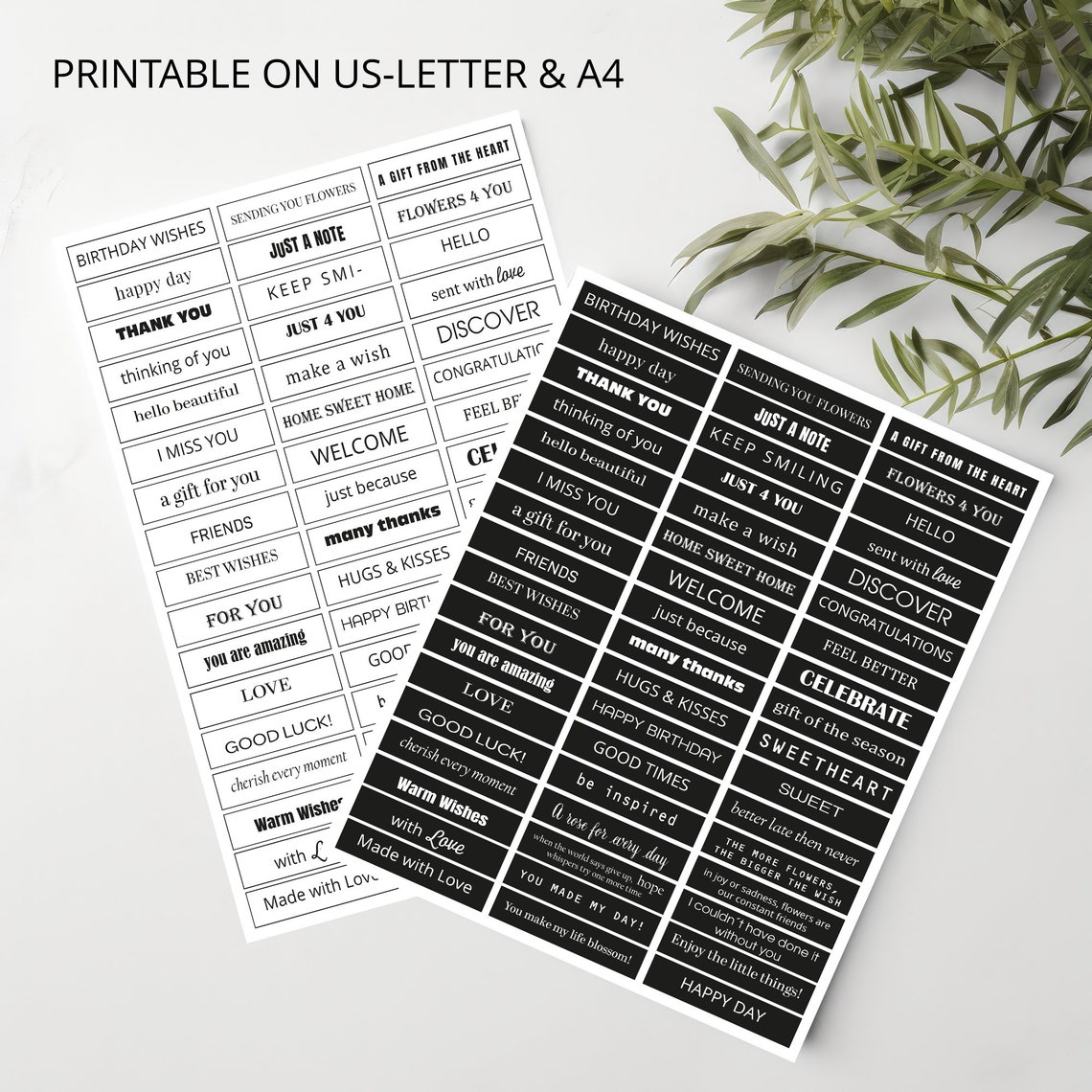 Printable Sentiment Word Labels For Cardmaking And Junk Journaling
