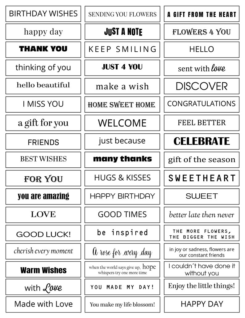 Printable Sentiment Word Labels for Cardmaking and Junk Journaling ...