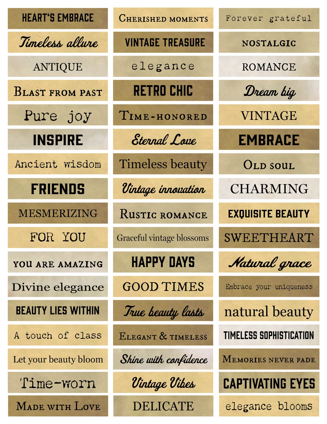 Printable Sentiment Word Labels for Cardmaking and Junk Journaling ...