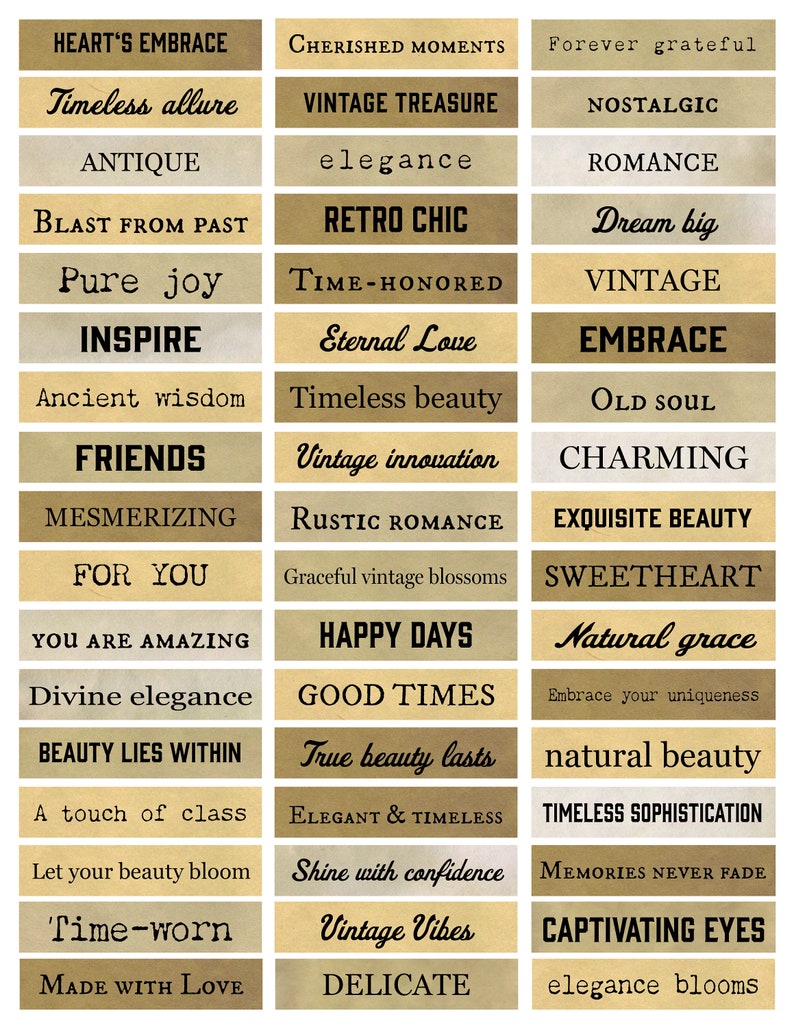 Printable Sentiment Word Labels for Cardmaking and Junk Journaling ...