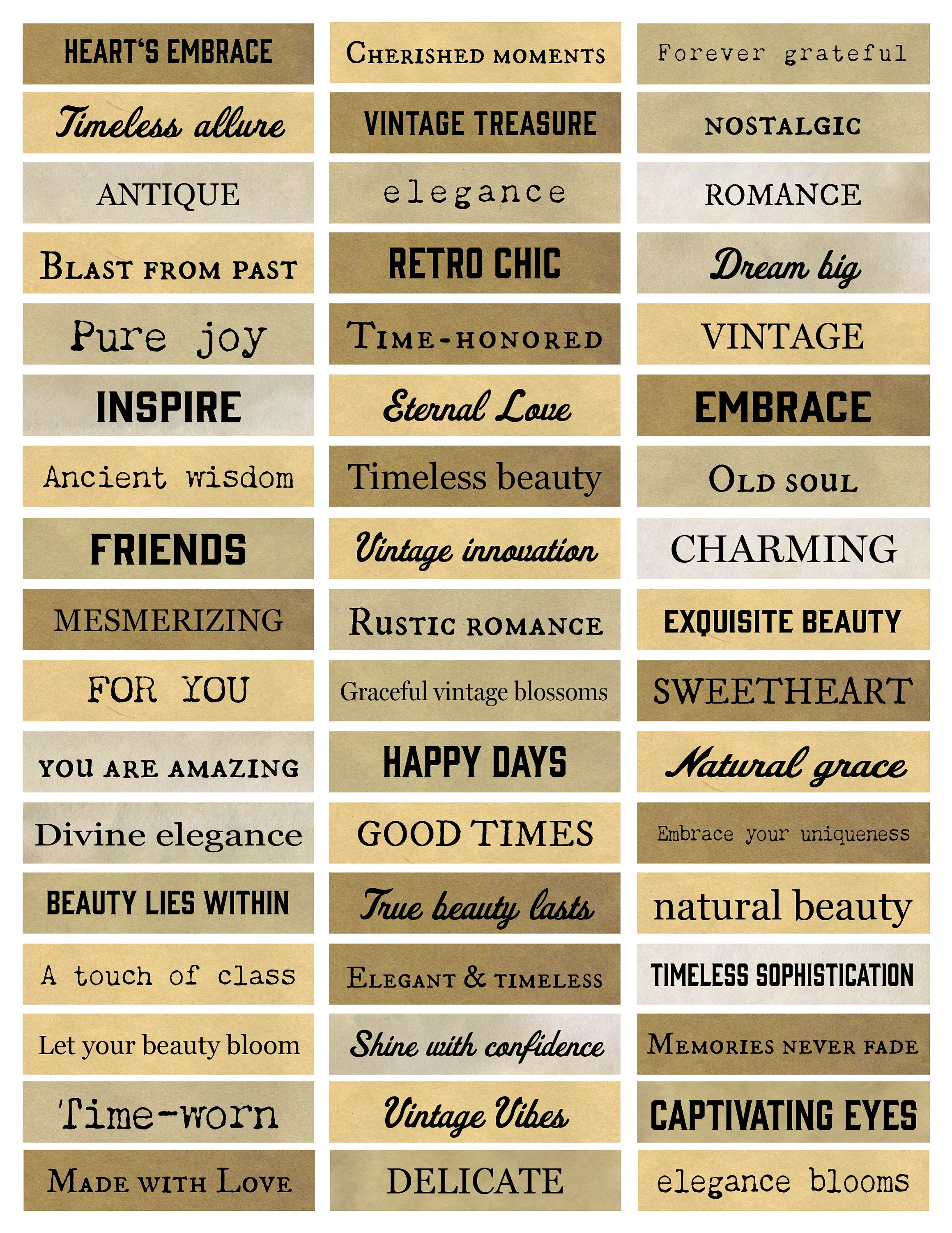Printable Sentiment Word Labels for Cardmaking and Junk Journaling ...