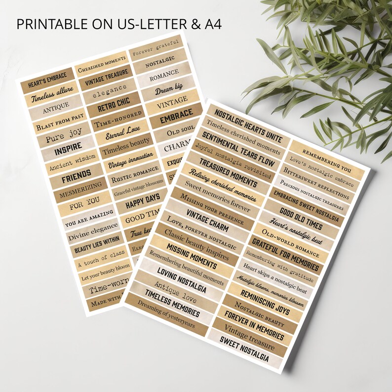 Printable Sentiment Word Labels For Cardmaking And Junk Journaling