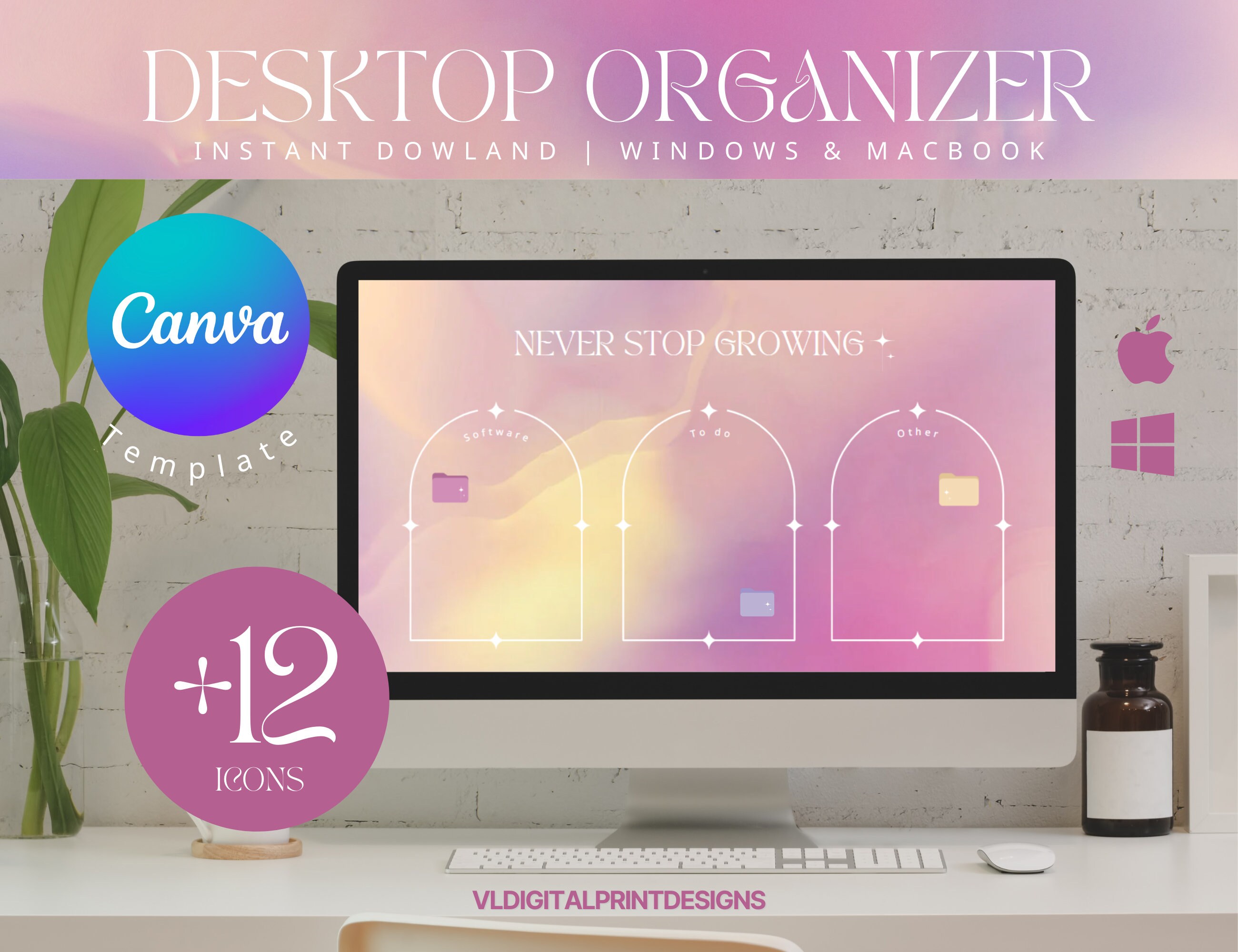 Desktop Wallpaper Organizer Editable With Matching Color Folder Icons ...