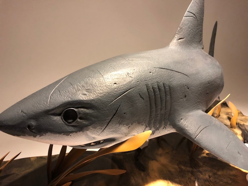 Carved Great White Shark. Shark Carved From Basswood and Displayed on ...