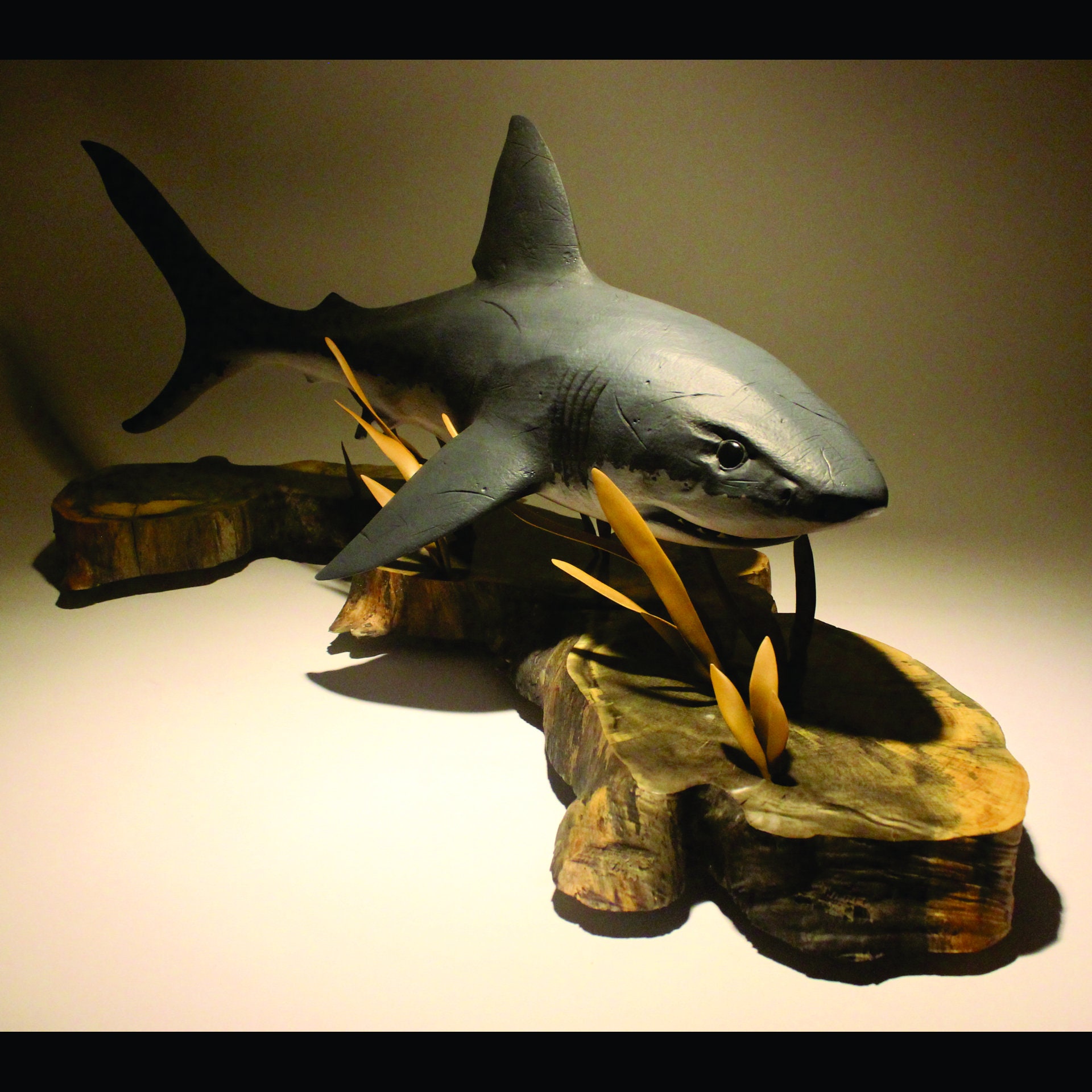 Carved Great White Shark. Shark Carved From Basswood and Displayed on ...