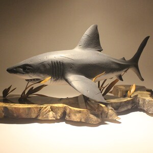 Carved Great White Shark. Shark Carved From Basswood and Displayed on ...
