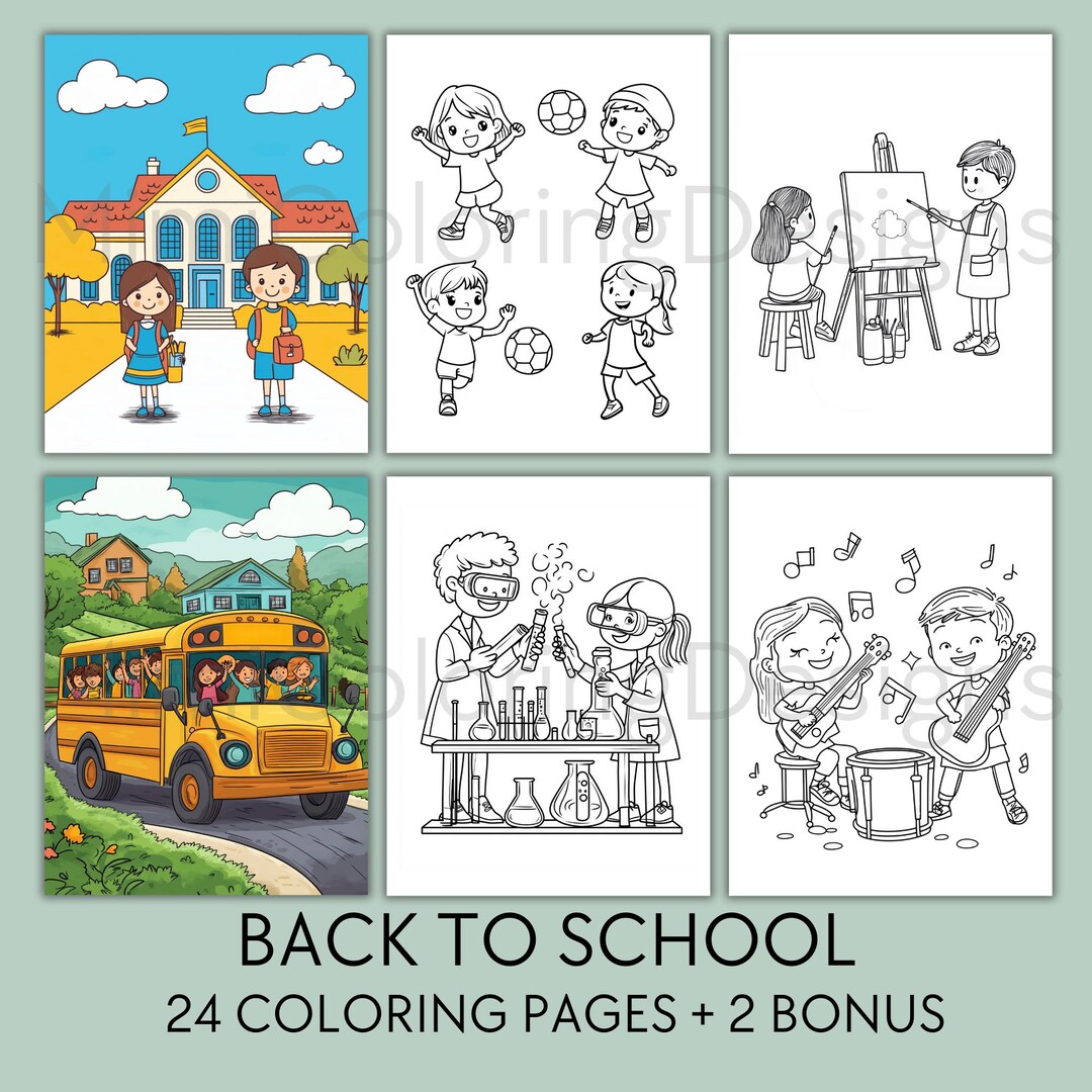 24 Back to School Coloring Pages for Kids, Printable Coloring Book ...