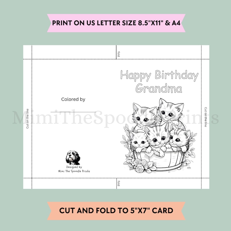 Coloring Birthday Card Printable, Grandma Birthday Card, Happy Birthday ...