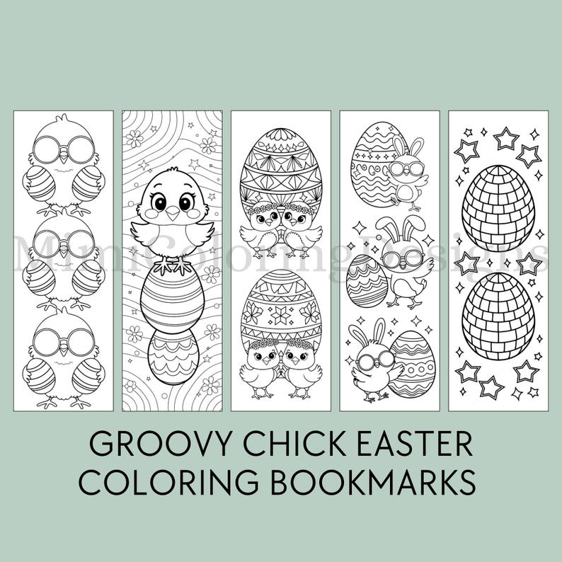Groovy Chick Easter Coloring Bookmarks: Retro Disco Eggs (digital ...