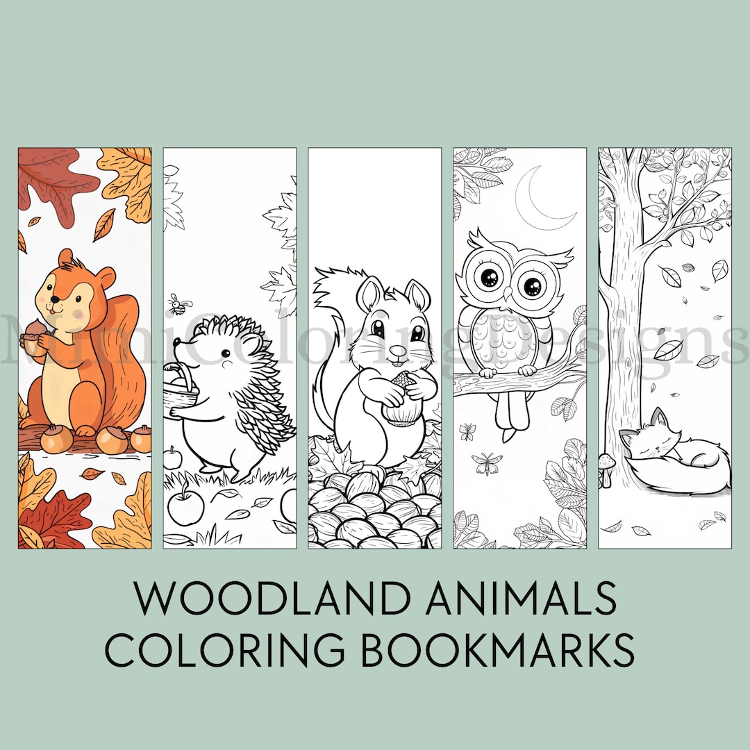 Woodland Animals Coloring Bookmarks Printable for Adults and Kids ...