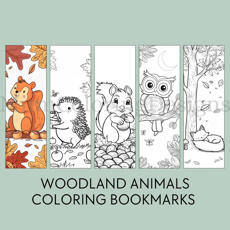 Woodland Animals Coloring Bookmarks Printable for Adults and Kids ...
