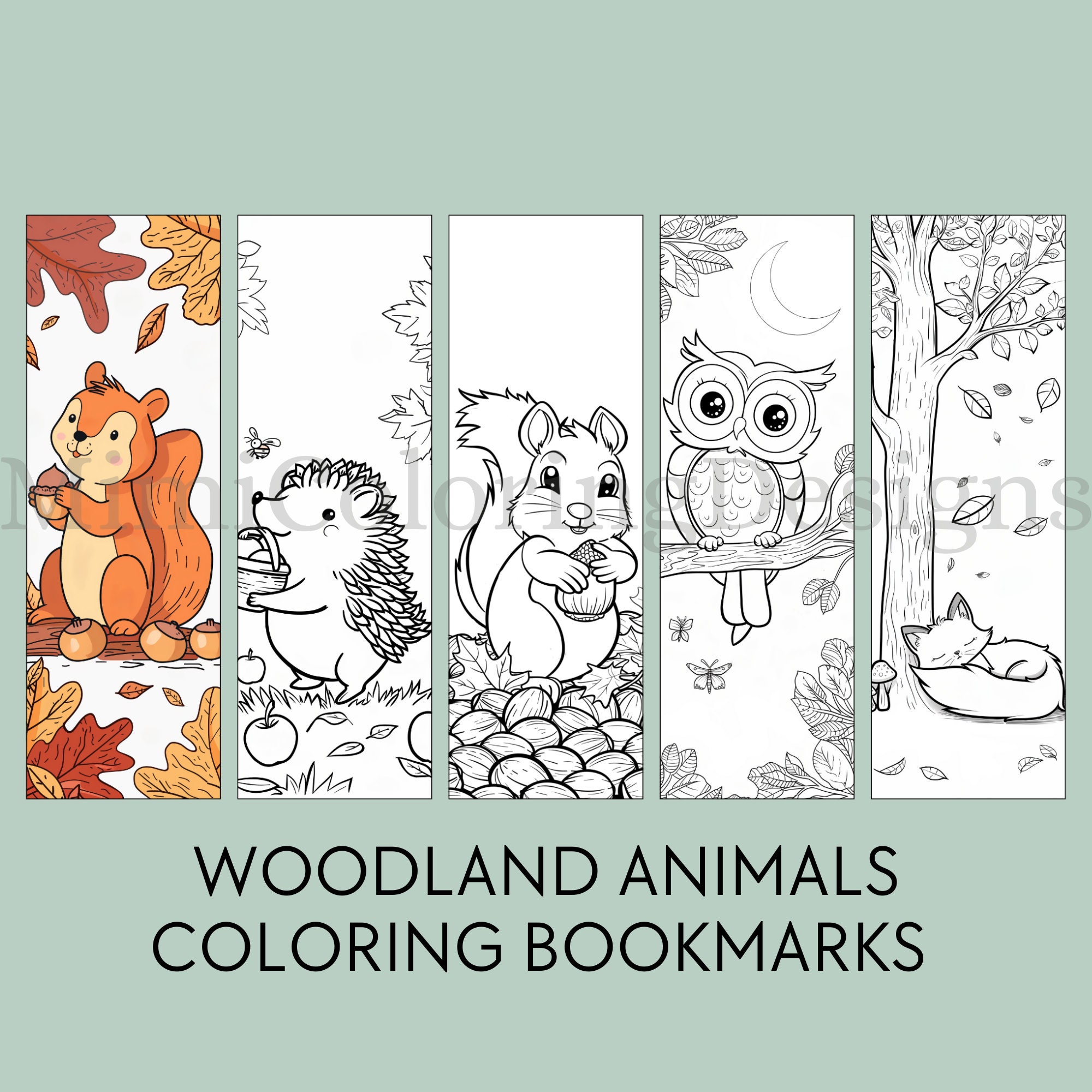 Woodland Animals Coloring Bookmarks Printable for Adults and Kids ...