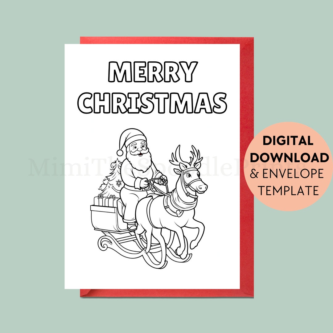 Coloring Christmas Card Printable, Kids Christmas Card, Merry Christmas ...