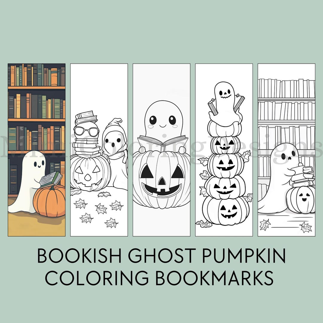 Pumpkin Ghost Coloring Bookmarks: Bookish Halloween (digital Download ...