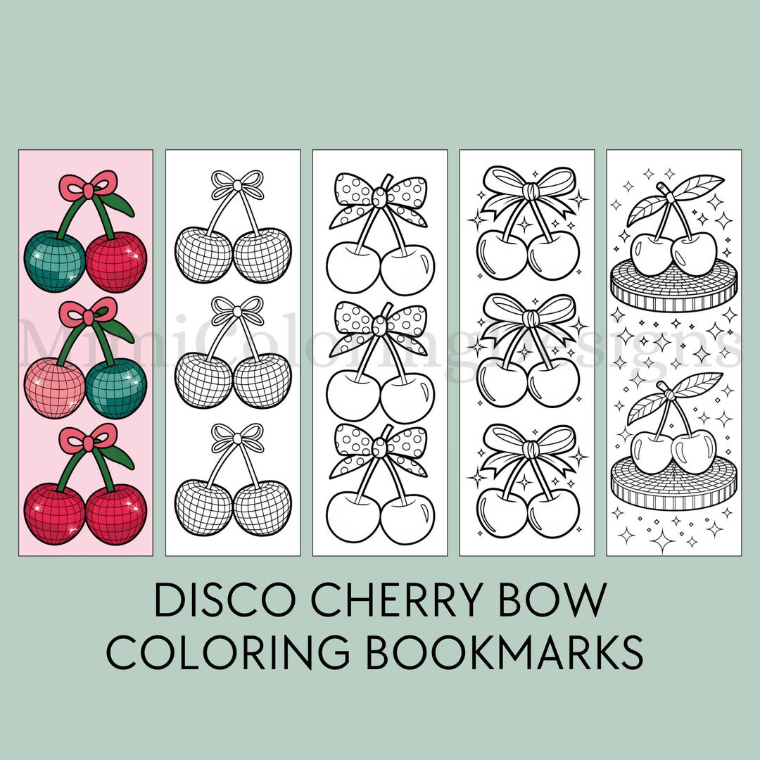 Disco Cherry Bow Coloring Bookmarks Printable, Cherry Bow Coloring ...