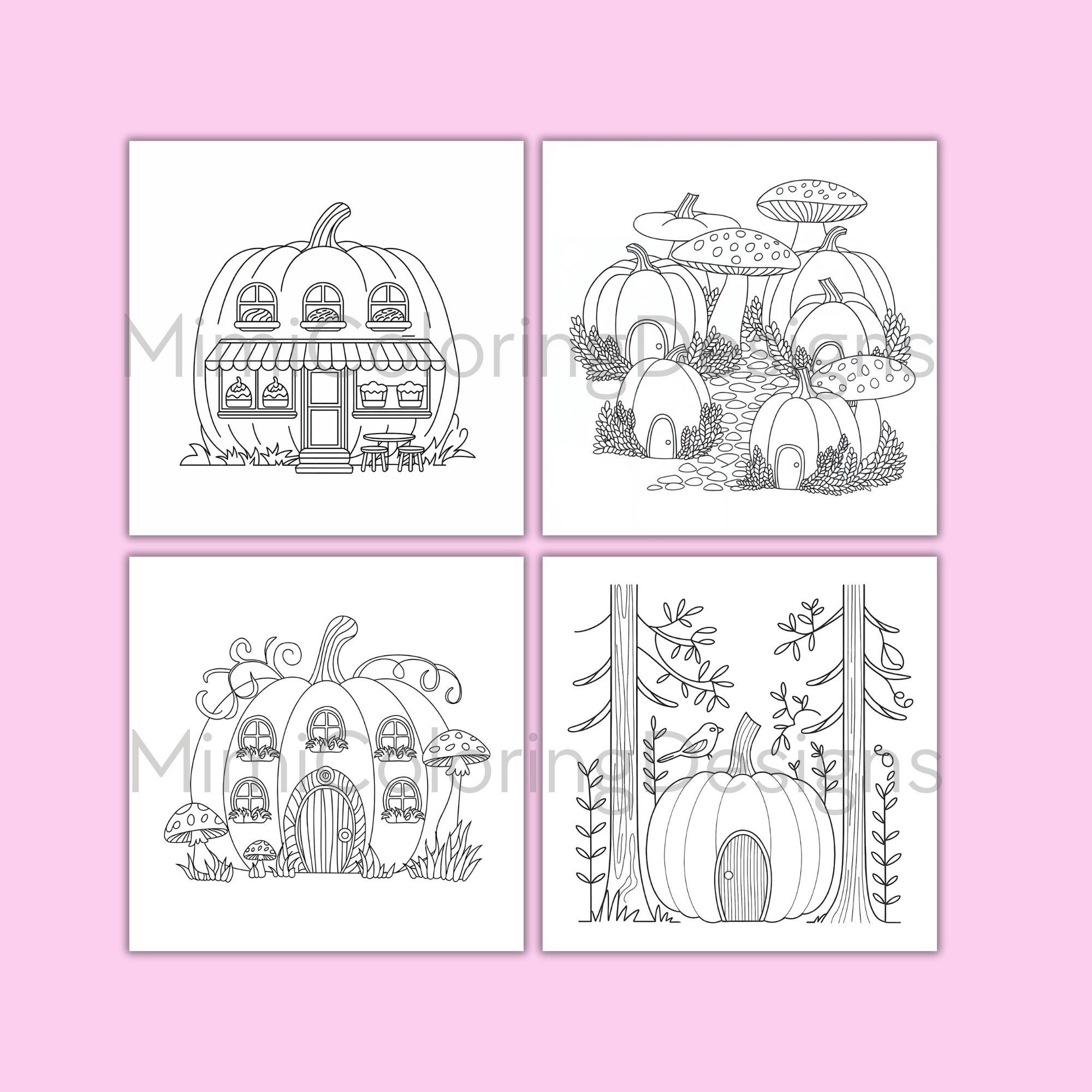 12 Pumpkin House Coloring Pages for Adults and Kids, Printable Fall ...