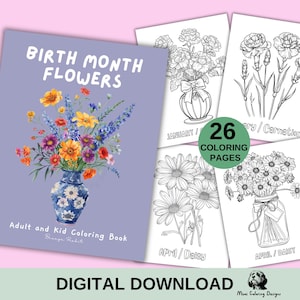 Birth Month Flowers Coloring Pages: 26 Floral Designs (digital Download ...