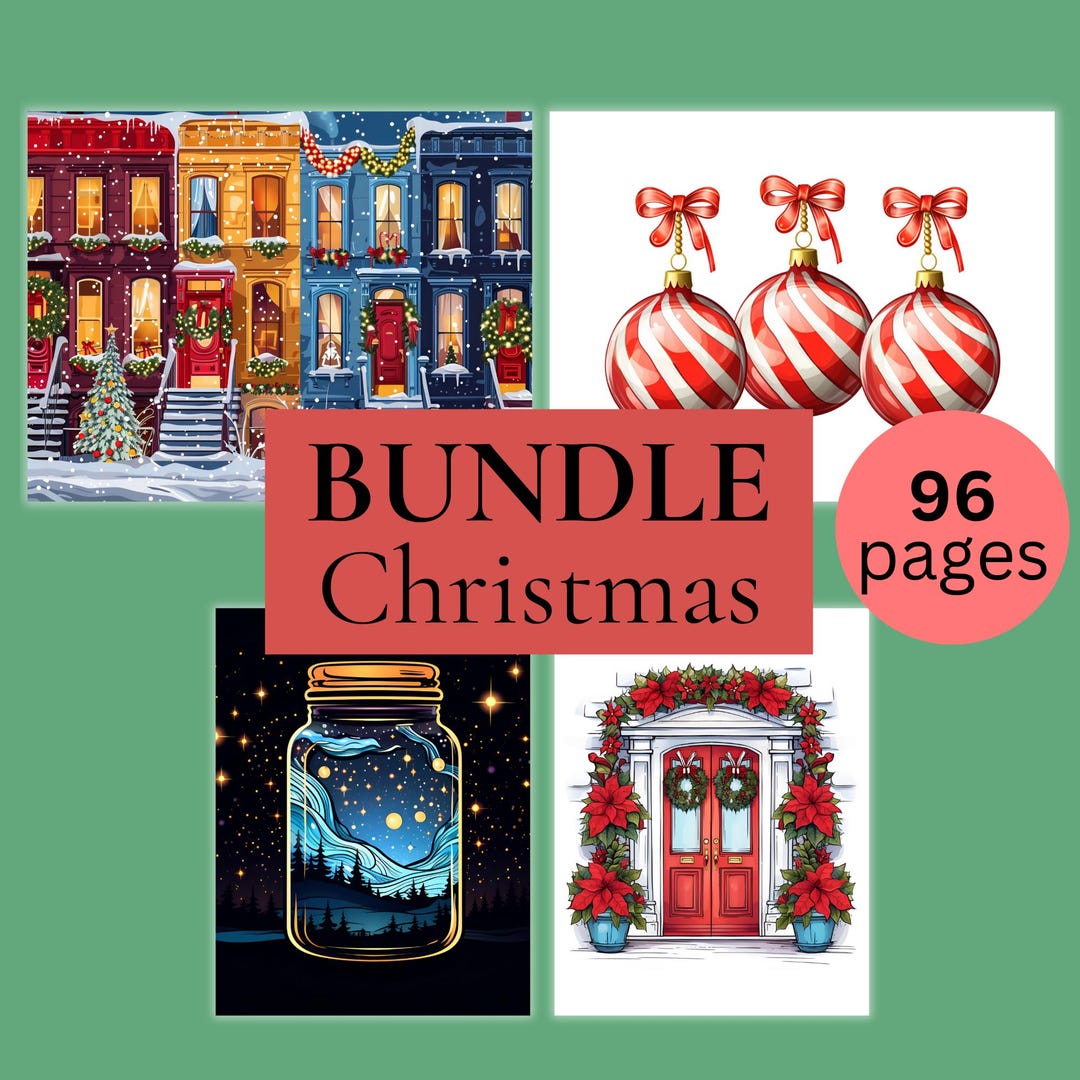 Bundle Christmas Coloring Pages for Adults and Kids, Printable Coloring ...