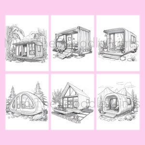 27 Tiny Home Coloring Pages for Adults, Printable Coloring Book, Home ...