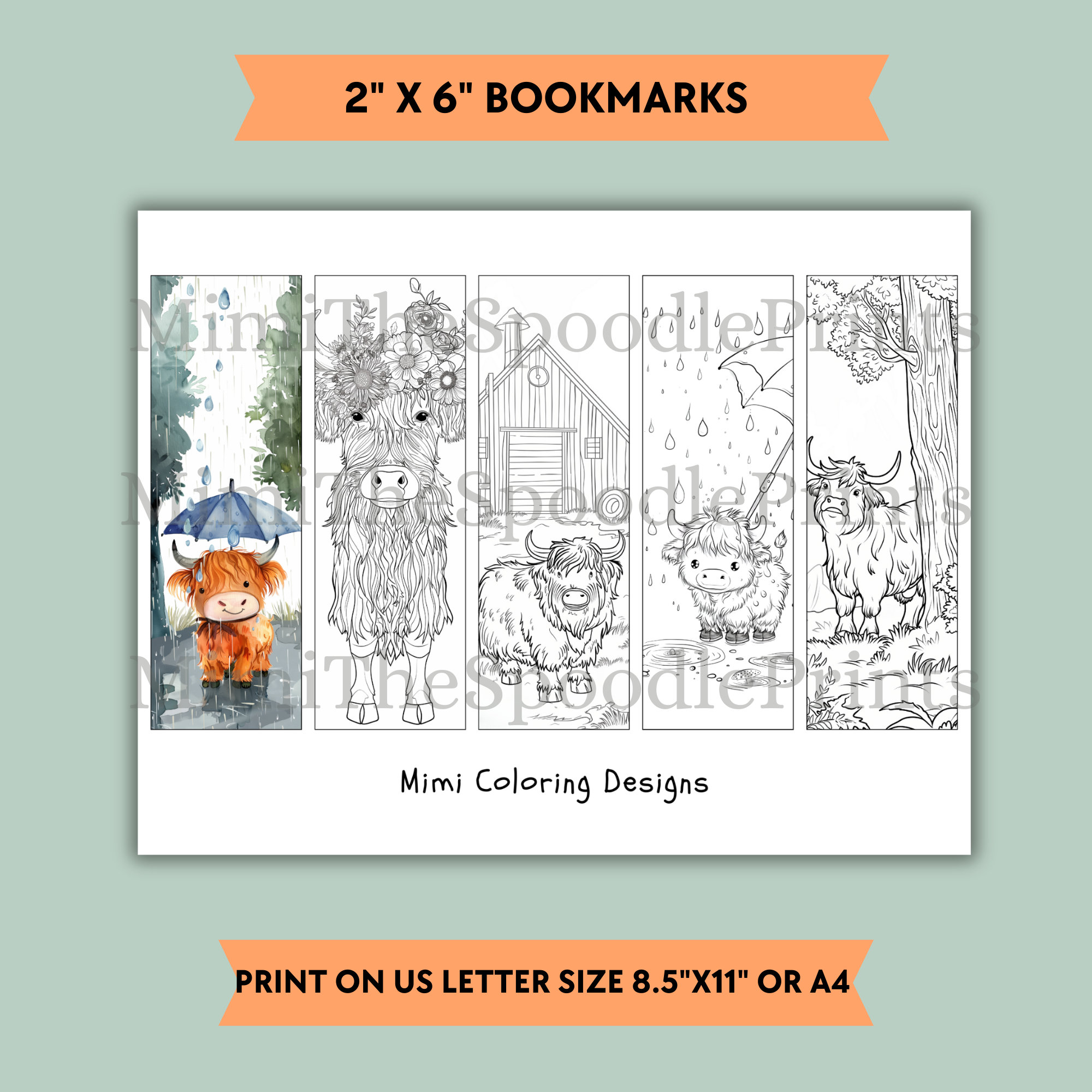 Highland Cow Coloring Bookmarks: Kids & Adults Animal Gift (digital ...