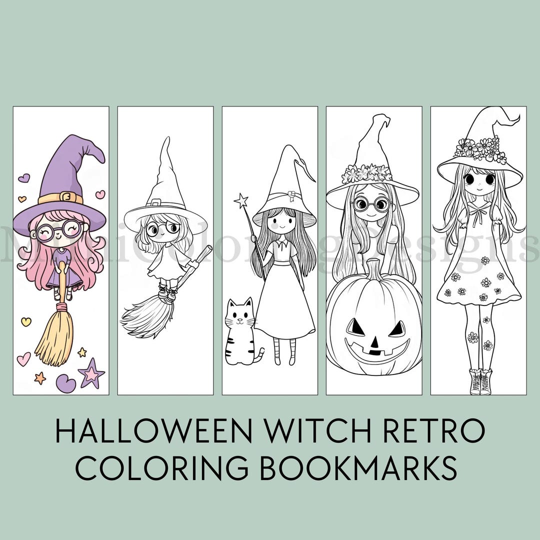Halloween Witch Coloring Bookmarks Printable for Kids, Witch Bookmarks ...