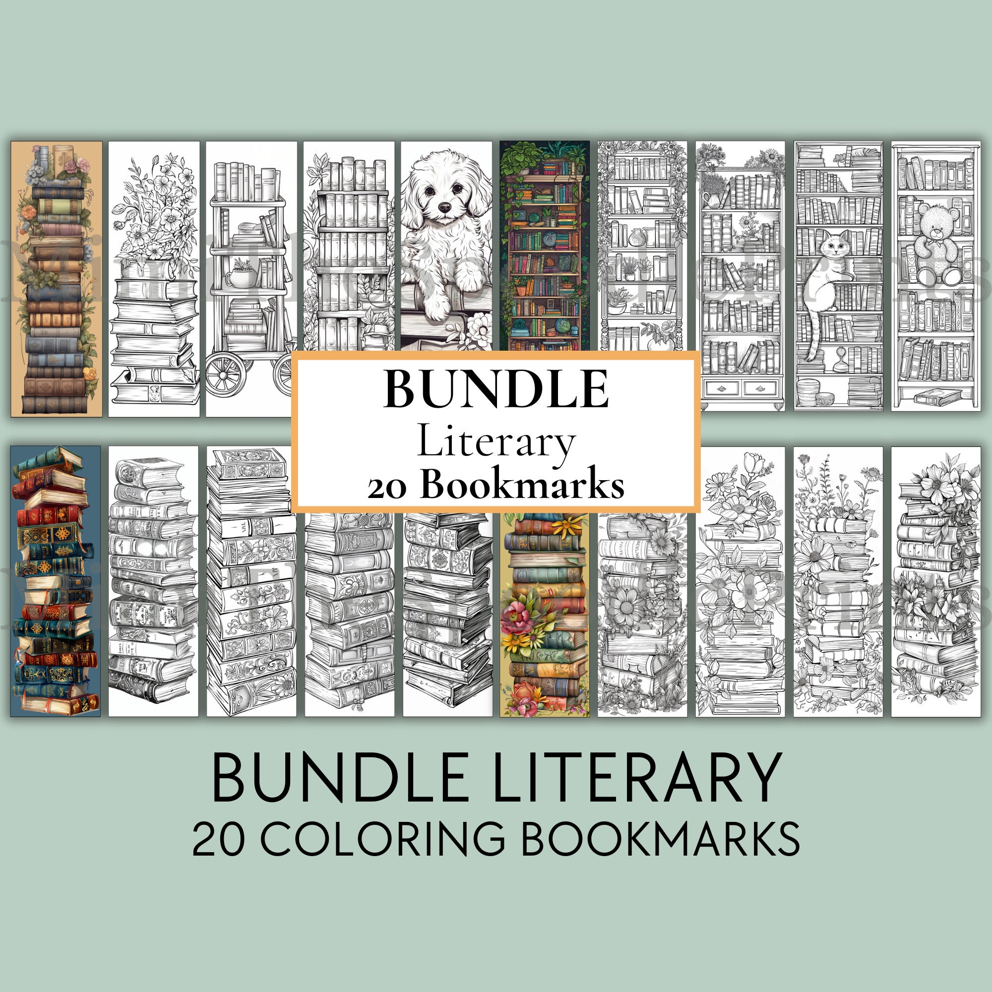 Bundle Literary Coloring Bookmarks Printable, for Book Lovers, Literary ...