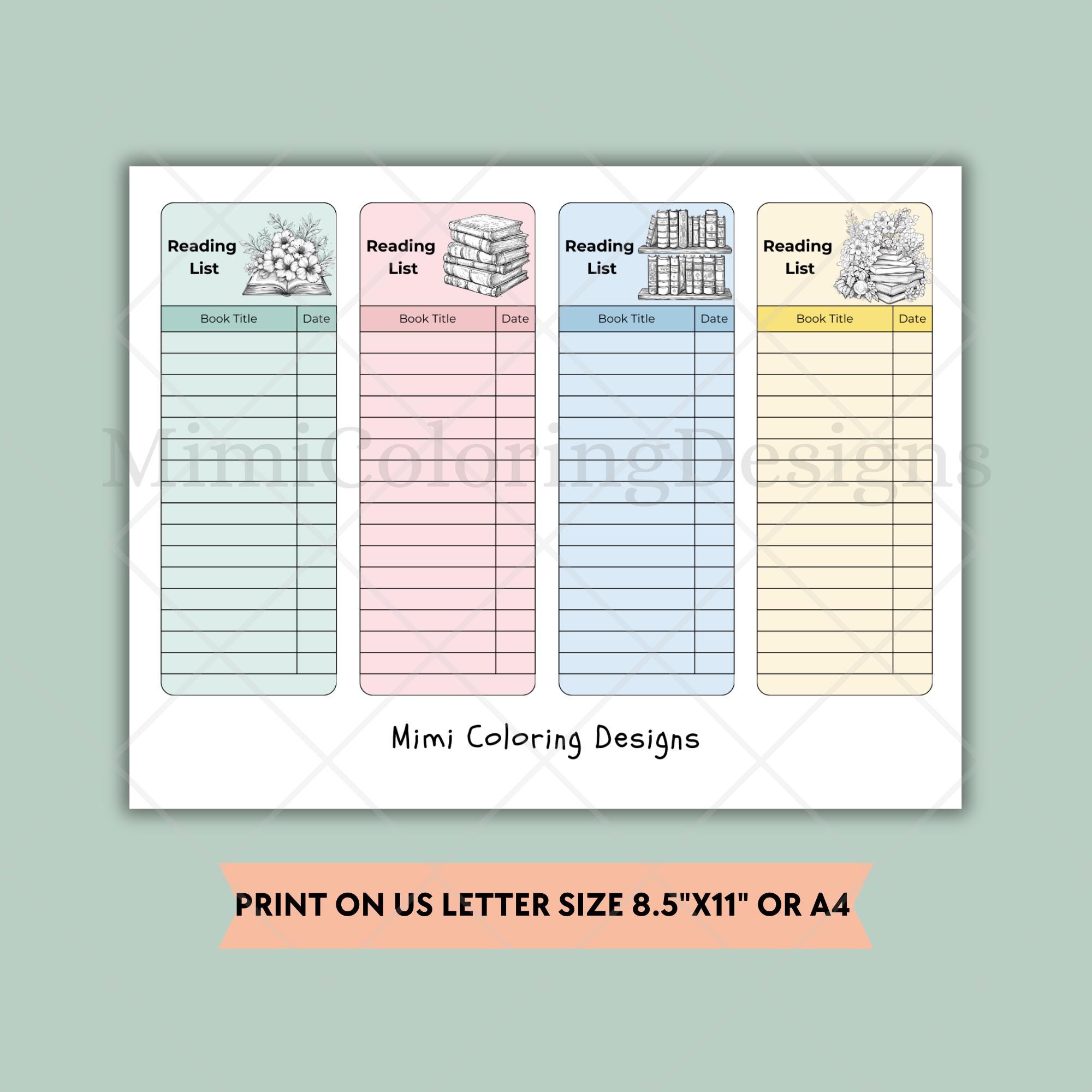 Library Card Bookmark, Printable Reading List Bookmark Set, Book ...