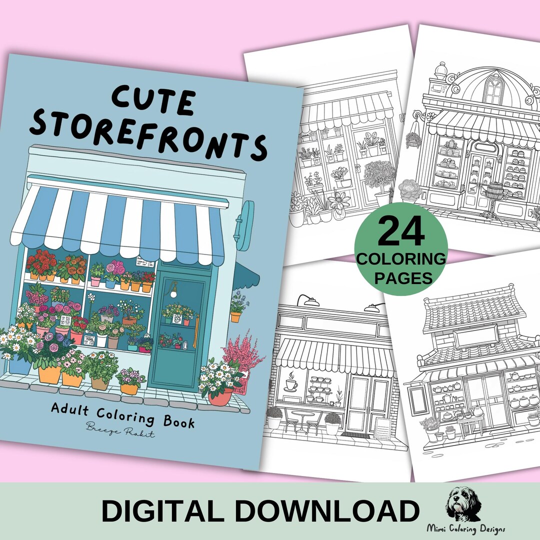 24 Cute Storefronts Coloring Pages for Adults, Printable Coloring Book ...
