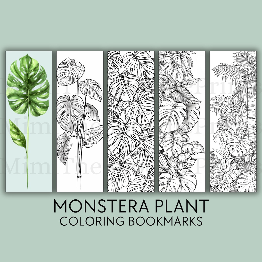 Monstera Coloring Bookmarks: Tropical Plant Lover Gift (digital ...