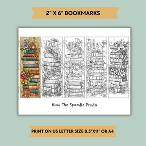 Book Stack Flower Coloring Bookmarks: Literary Gift (digital Download ...